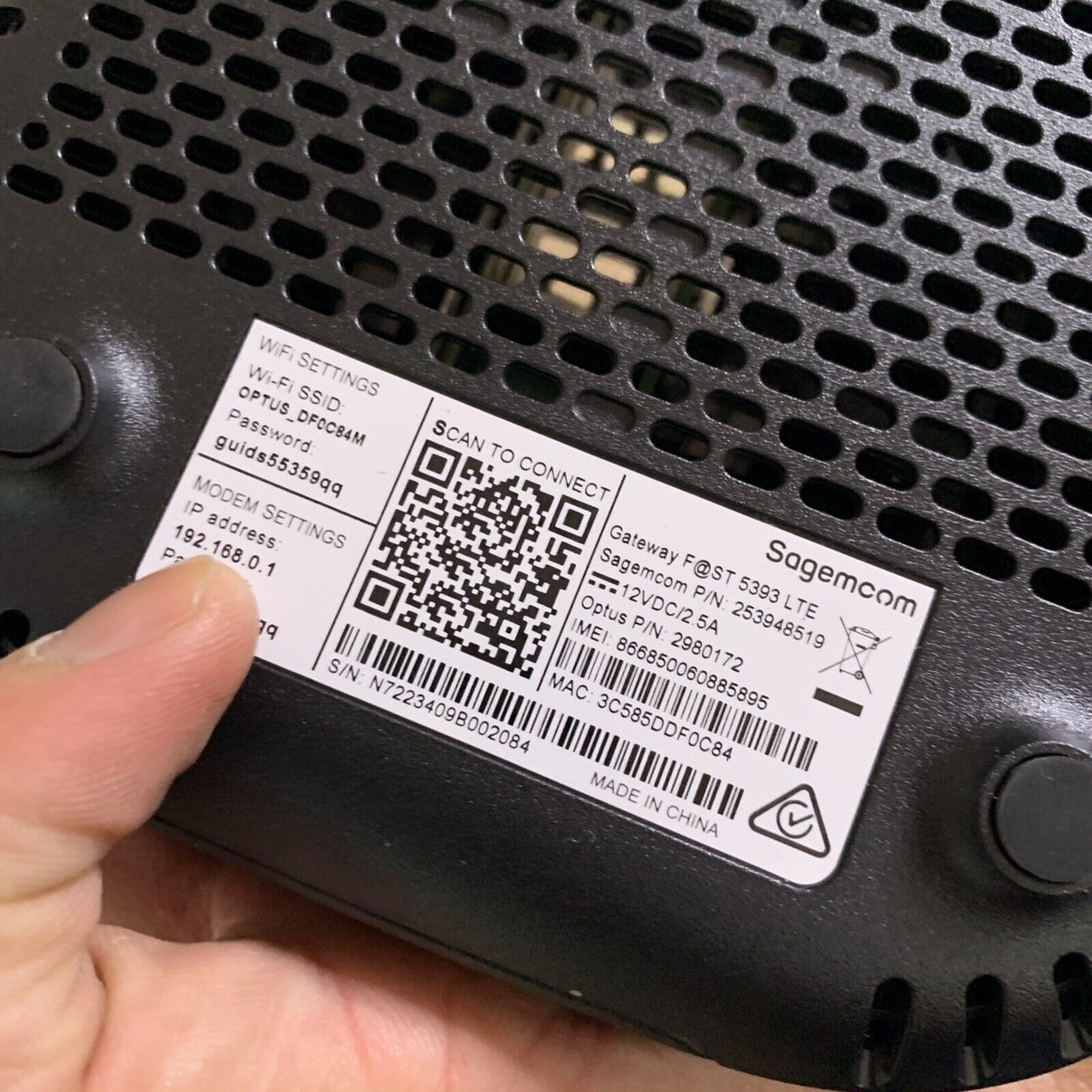 Optus Sagemcom Gateway Fast 5393 LTE 4G Backup NBN WiFi Modem Router ...