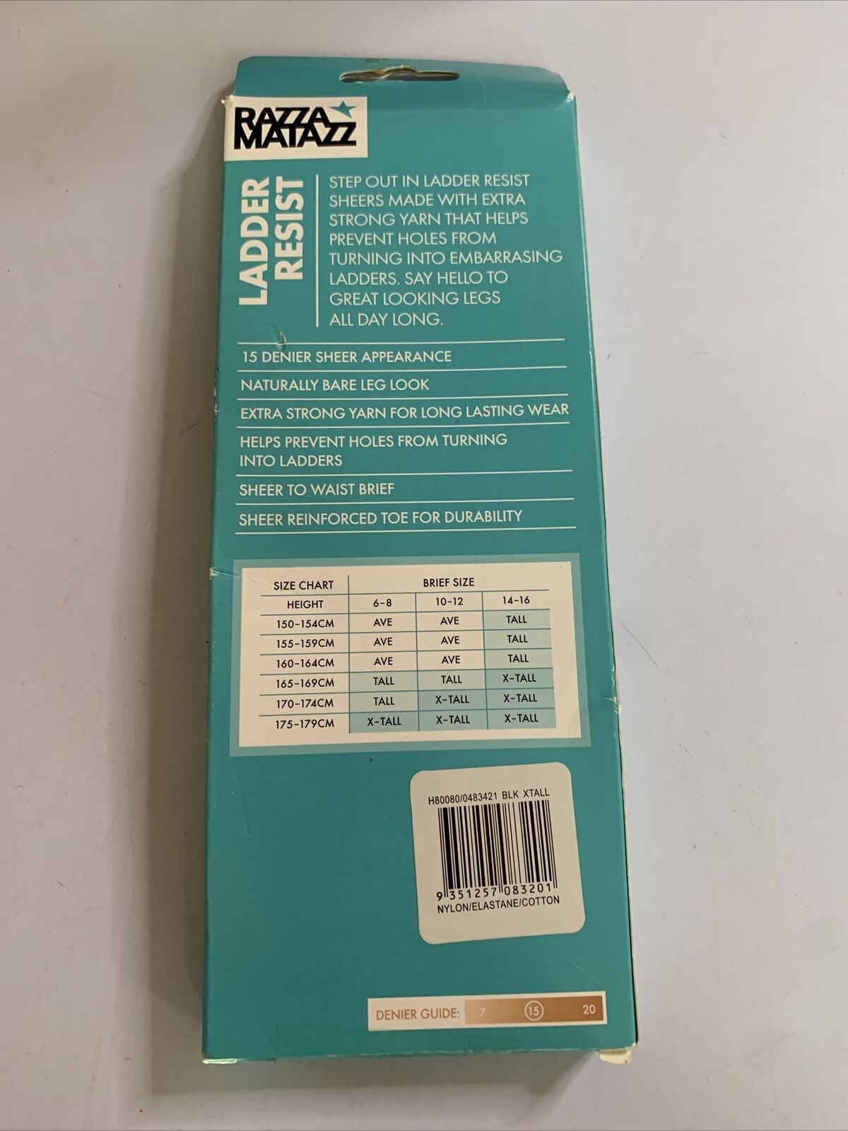 Razzamatazz Ladder Resist 15 Denier Sheer Pantyhose Reinforced Toe Bla ...
